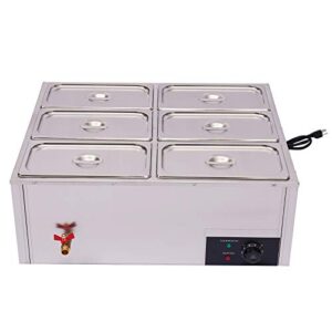 110v 850w 6 pan commercial grade food warmer, 6inch deep stainless steel buffet food warmer steam table with temperature control for catering and restaurants