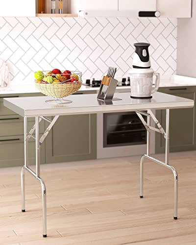 RIEDHOFF Stainless Steel Folding Table 48" x 24" Without Undershelf, [NSF Certified][Heavy Duty] Commercial Kitchen Prep Table for Home, Restaurant, Outdoor