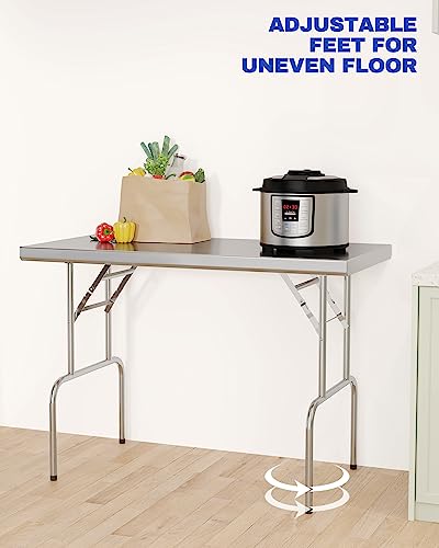 RIEDHOFF Stainless Steel Folding Table 48" x 24" Without Undershelf, [NSF Certified][Heavy Duty] Commercial Kitchen Prep Table for Home, Restaurant, Outdoor