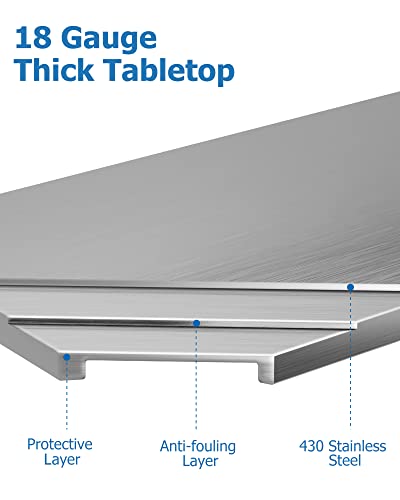 RIEDHOFF Stainless Steel Folding Table 48" x 24" Without Undershelf, [NSF Certified][Heavy Duty] Commercial Kitchen Prep Table for Home, Restaurant, Outdoor