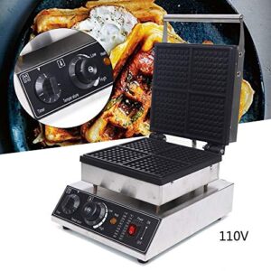 110V 1750W Commercial Waffle Maker 4Pcs Nonstick Electric Waffle Machine Temperature and Time Control Stainless Steel Rectangle Waffle Maker Waffle Iron for Bakeries Snack Bar Family Restaurant