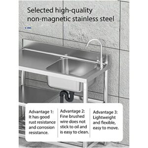 304 Stainless Steel Commercial Sink,Free Standing Kitchen Prep Station Single Bowl,Utility Sink With Faucet & Drainboard,Washing Hand Basin With Workbench & Storage Shelves Indoor Outdoor (Color : R