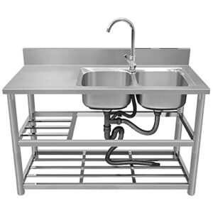 outdoor utility sink,stainless steel kitchen sink,free standing sink commercial,w/workbench & double storage shelves indoor outdoor,for laundry garage indoor outdoor. (color : b-right slot, size :