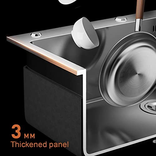 Drop in Kitchen Sink Workstation -304 Stainless Steel Sink Single Bowl Matte Black Stainless Steel Kitchen Sink with Cutting Board&Strainer (Size : 75 * 43 * 20cm/29.5 * 16.9 * 7.8in)