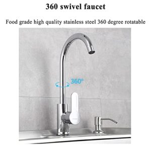 MARQI Kitchen Free Standing Sink 304 Stainless Steel Single Bowl Sink, Commercial Restaurant Sink with Faucet Drain Basket, Shelf, Towel Bar, for Garage, Laundry Room, Outdoor