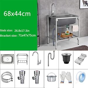 MARQI Kitchen Free Standing Sink 304 Stainless Steel Single Bowl Sink, Commercial Restaurant Sink with Faucet Drain Basket, Shelf, Towel Bar, for Garage, Laundry Room, Outdoor