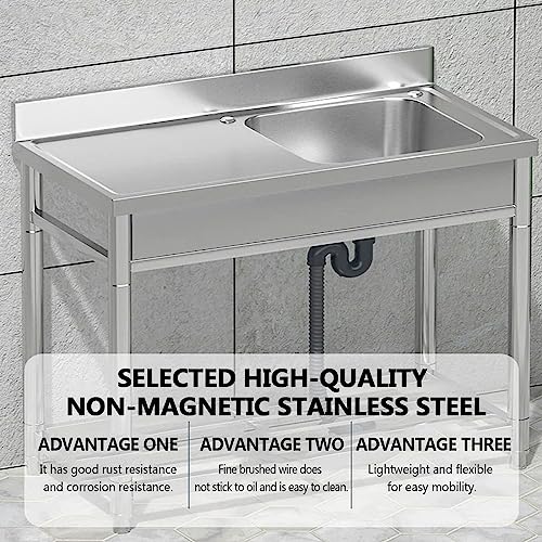 Indoor kitchen Stainless Steel sink,Outdoor utility garage sink,commercial sink with faucet,with storage rack,1 Compartment,Wear-resistant and smooth, large capacity,for restaurant,Basement. (Size :