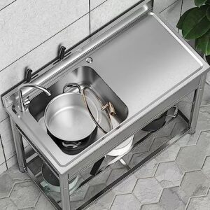 Indoor kitchen Stainless Steel sink,Outdoor utility garage sink,commercial sink with faucet,with storage rack,1 Compartment,Wear-resistant and smooth, large capacity,for restaurant,Basement. (Size :