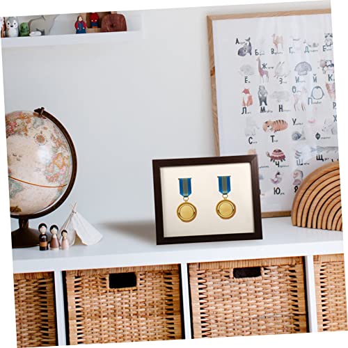 CLISPEED Box Medal Display Frame Ornament Photo Frame Marathon Medal Display Case Pin Display Case Wood Coat Hangers Desk Top Decor Metal Decor Gift Picture Frame Wood Medal Display Case