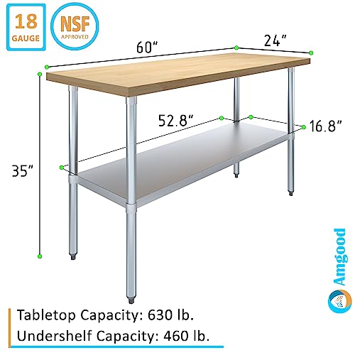 AmGood 24" x 60" Maple Wood Top Work Table with Adjustable Undershelf