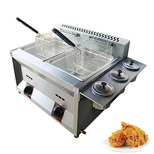 Commercial Gas Deep Fryer Countertop Stainless Steel Kitchen Frying Machine Removable Baskets & Lid, For Commercial Restaurant Countertop Family Food Cooking (Color : 10L+10L+2xFried Baskets)