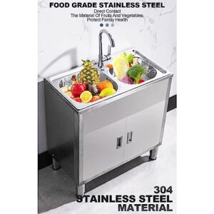 Utility Sink Double Bowl Sinks Stainless Steel Stand Alone Sink Free Standing Catering Commercial Sink with Drainer Unit and Tap for Outdoor Indoor Garage Laundry/Utility Room. ( Color : Hot and cold