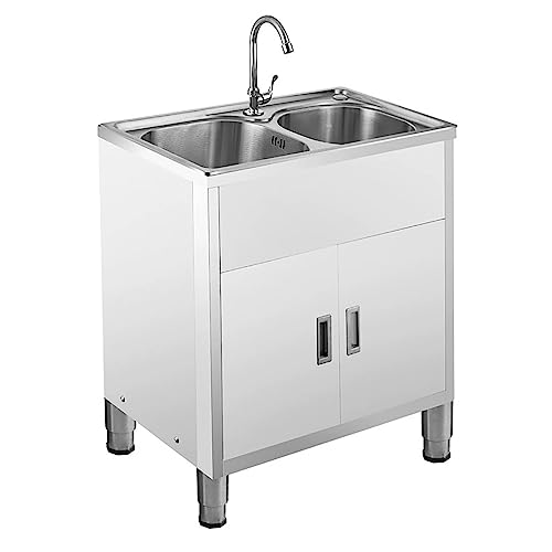 Utility Sink Kitchen Sink Stainless Steel Freestanding Sink with Faucet and Storage Shelves with Drainer Unit for Outdoor Garage Commercial Restaurant Kitchen Laundry Room. ( Color : Single cold , Siz