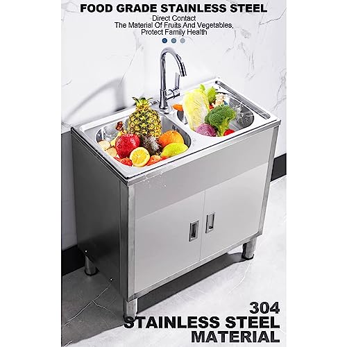 Utility Sink Kitchen Sink Stainless Steel Freestanding Sink with Faucet and Storage Shelves with Drainer Unit for Outdoor Garage Commercial Restaurant Kitchen Laundry Room. ( Color : Single cold , Siz