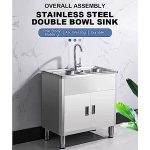 Utility Sink Kitchen Sink Stainless Steel Freestanding Sink with Faucet and Storage Shelves with Drainer Unit for Outdoor Garage Commercial Restaurant Kitchen Laundry Room. ( Color : Single cold , Siz