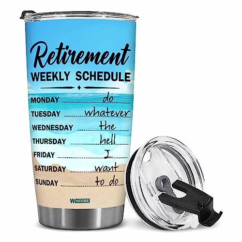 WHIDOBE Retirement Gifts - Retirement Weekly Schedule Tumbler for Women, Mom, Grandma, Woman - Retired Calendar Tumbler for Coworkers Family Her, Girl Mothers Day Birthday Christmas 20OZ