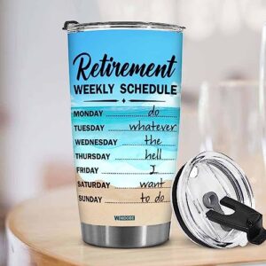 WHIDOBE Retirement Gifts - Retirement Weekly Schedule Tumbler for Women, Mom, Grandma, Woman - Retired Calendar Tumbler for Coworkers Family Her, Girl Mothers Day Birthday Christmas 20OZ