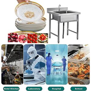 Stainless Steel Sink, Commercial Utility Kitchen Sink Multifunction Free Standing Movable Single?Bowl?Catering Sink Household Wash Vegetable Basin with Backsplash Faucet (60 * 60 * 80cm)