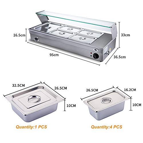 Commercial Food Warmer,2000W Electric Countertop Food Warmer,Stainless Steel Food Steam Table,Automatic Food Soup Heat Preservation Machine,Multifunction Warmer Machine for Restaurants,30~85℃ (5p