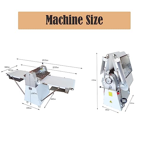 EQCOTWEA Commercial Dough Sheeter Machine 20in Reversible Pizza Dough Puff Pastry Roller Press Machine 0.06''-1.4'' Thickness Tortilla Pie Crust Croissant Crisping Folding Sheeter for Bakery 220V