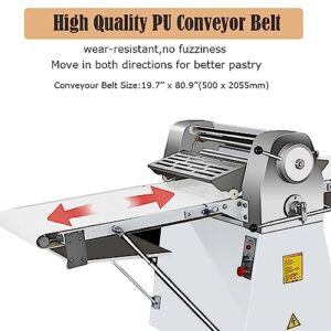 EQCOTWEA Commercial Dough Sheeter Machine 20in Reversible Pizza Dough Puff Pastry Roller Press Machine 0.06''-1.4'' Thickness Tortilla Pie Crust Croissant Crisping Folding Sheeter for Bakery 220V