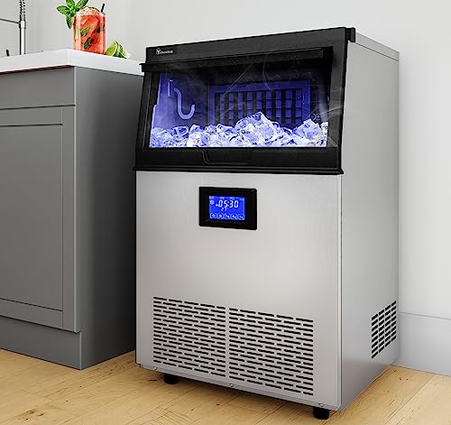 YITAHOME Upgraded Commercial Ice Machine, 100LBS/24H Ice Maker with 33LBS Storage Bin, LCD Panel with Blue Light & Stainless Steel Scoop for Restaurant, Home, Bars, Coffee Shop(36PCS)