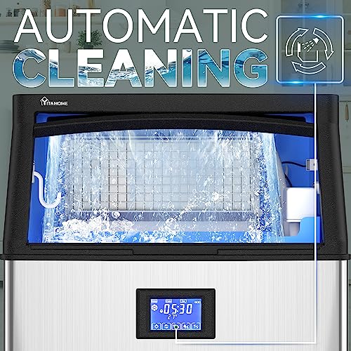 YITAHOME 2023 Upgraded Commercial Ice Maker Machine 270lbs/24h with 100lbs Storage Bin, Stainless Steel Ice Scoop, Blue Light, Freestanding Ice Machine for Home, Restaurants, Bars