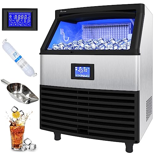 YITAHOME 2023 Upgraded Commercial Ice Maker Machine 270lbs/24h with 100lbs Storage Bin, Stainless Steel Ice Scoop, Blue Light, Freestanding Ice Machine for Home, Restaurants, Bars