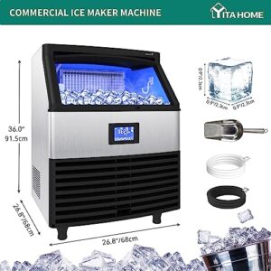 YITAHOME 2023 Upgraded Commercial Ice Maker Machine 270lbs/24h with 100lbs Storage Bin, Stainless Steel Ice Scoop, Blue Light, Freestanding Ice Machine for Home, Restaurants, Bars