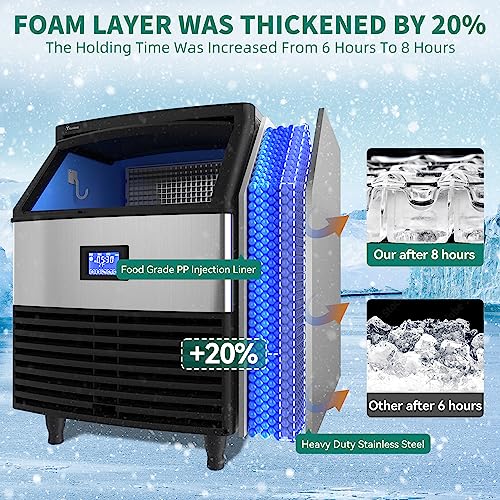 YITAHOME 2023 Upgraded Commercial Ice Maker Machine 270lbs/24h with 100lbs Storage Bin, Stainless Steel Ice Scoop, Blue Light, Freestanding Ice Machine for Home, Restaurants, Bars