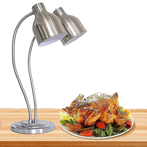 Double Head Multi-Directional Adjustment Catering Food Warmer Lights, Commercial Food Warmer Buffet Server for Parties Buffets, 360° Bend Buffet Food Warmer Restaurant Food Service,Silver