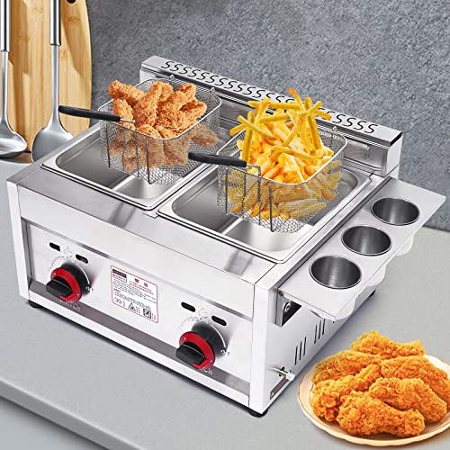 6L*2Commercial Stainless Deep Fryer,Counter top gas fryer,double tank electric fryer with basket,for restaurants, gourmet stores, family gatherings