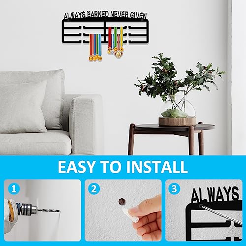 Nicoport Medal Display Hanger Wall Mounted Iron Medal Display Rack Decorative Black Medal Holder with Inspirational Words 30-45 Medals Large Storage Capacity Medal Hanger for Living Room Bedroom