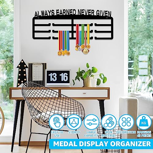 Nicoport Medal Display Hanger Wall Mounted Iron Medal Display Rack Decorative Black Medal Holder with Inspirational Words 30-45 Medals Large Storage Capacity Medal Hanger for Living Room Bedroom