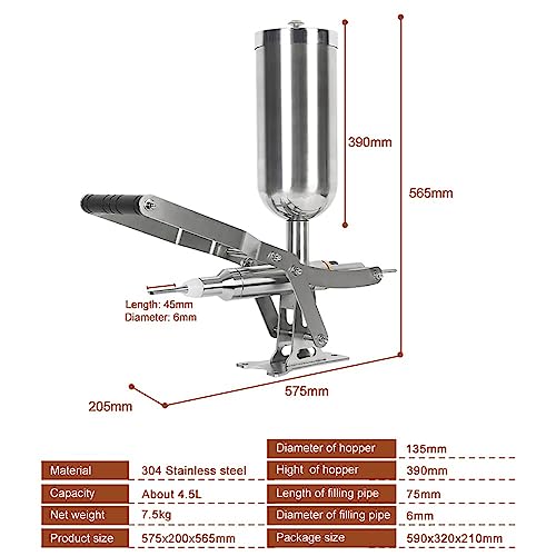 Commercial Churro Filler, 4.5L Manual Churro Maker Machine, Core Diameter: 6 mm, Stainless Steel Fruit Donut 商用油条灌装机，4.5 升手动油条制造机，芯直径：6 毫米，不锈钢水果甜甜圈灌装机，适用于餐厅、自助餐厅、面包店、家庭Filling Machine, for Restaurant