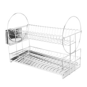 dish dryer rack, double layer stainless steel bowl dish rack - space saving draining rack and storage organizer - premium kitchen accessories for efficient drying and organization