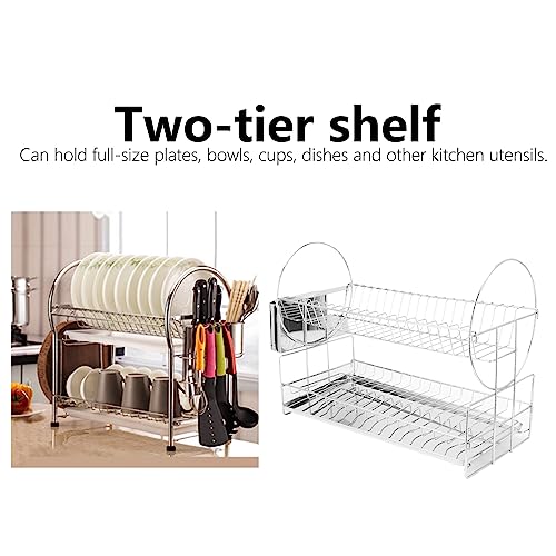 Dish Dryer Rack, Double Layer Stainless Steel Bowl Dish Rack - Space Saving Draining Rack and Storage Organizer - Premium Kitchen Accessories for Efficient Drying and Organization