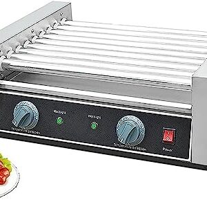 Hotdog Roller Grill Stainless Steel Hot Dog Roller Machine, 9 Roller Grill Hot Dog Warmer Cooker Machine, 50-190° Temperature Control, For Food Street, Snack Bar, Restaurant