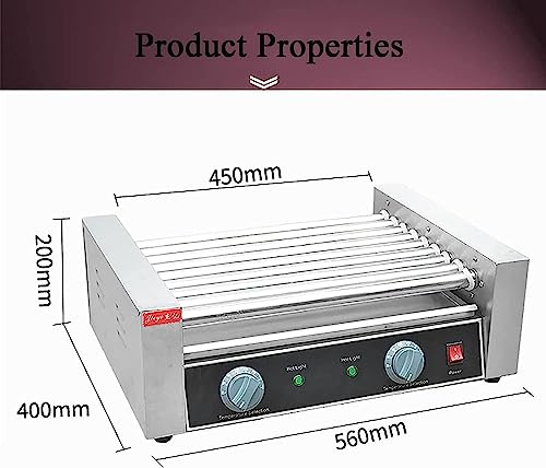 Hotdog Roller Grill Stainless Steel Hot Dog Roller Machine, 9 Roller Grill Hot Dog Warmer Cooker Machine, 50-190° Temperature Control, For Food Street, Snack Bar, Restaurant