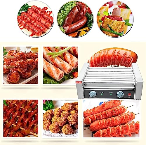 Hotdog Roller Grill Stainless Steel Hot Dog Roller Machine, 9 Roller Grill Hot Dog Warmer Cooker Machine, 50-190° Temperature Control, For Food Street, Snack Bar, Restaurant