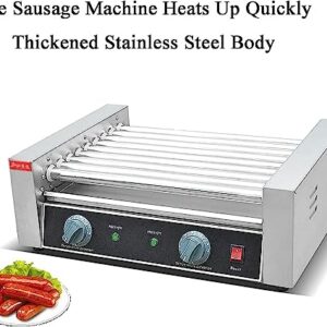 Hotdog Roller Grill Stainless Steel Hot Dog Roller Machine, 9 Roller Grill Hot Dog Warmer Cooker Machine, 50-190° Temperature Control, For Food Street, Snack Bar, Restaurant