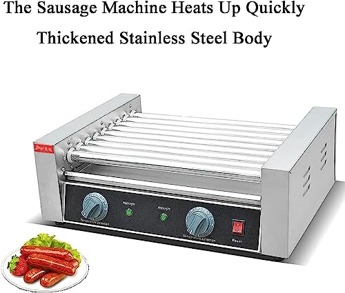 Hotdog Roller Grill Stainless Steel Hot Dog Roller Machine, 9 Roller Grill Hot Dog Warmer Cooker Machine, 50-190° Temperature Control, For Food Street, Snack Bar, Restaurant