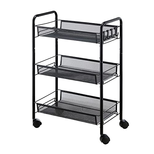 LIUJUN Kitchen Bathroom Bathroom Shelving Trolley with Wheel Three-Layer Storage Rack with Hook Trolley (Color : E, Size : As Shown)