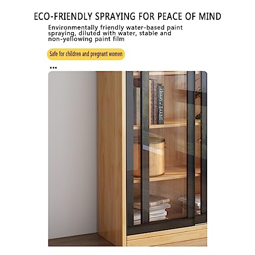 ZIVERDO Solid Wood Book Storage Cabinet, Buffet Storage Cupboard with Clear Doors and Adjustable Shelves, Large Capacity Sideboard Rack with Auto Sensor LED Light