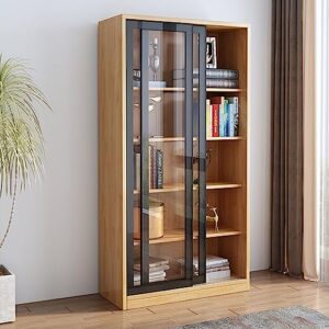 ZIVERDO Solid Wood Book Storage Cabinet, Buffet Storage Cupboard with Clear Doors and Adjustable Shelves, Large Capacity Sideboard Rack with Auto Sensor LED Light