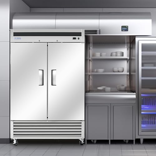 Bluelinetech 54" Commercial Freezer 2 Solid Door, 47.3 cu. ft Smart Temperature Control Stainless Steel Reach-in Upright Commercial Freezer for Commercial Kitchen, Restuarant, Bar, Shop, etc