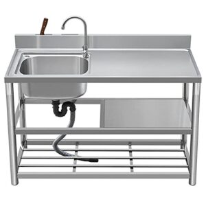 ornbddm commercial stainless steel sink，stainless steel utility sink,single bowl commercial kitchen sink w/workbench, utility kitchen sinks w/faucet/drain kit 90 * 50 * 80cm/35.4 * 19.7 * 31.5in a