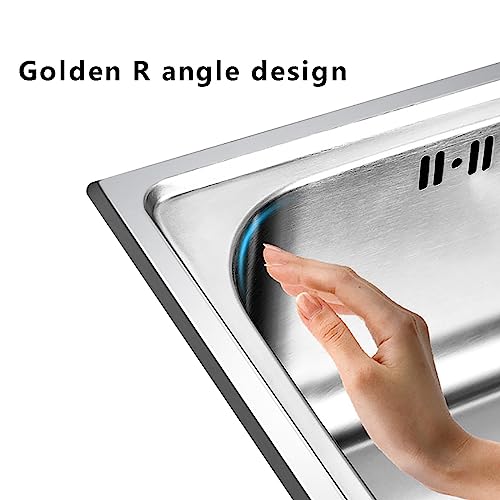 ORNBDDM Outdoor Sink, Commercial Stainless Steel Sink,Single Bowl Commercial Kitchen Sink w/Workbench, Utility Kitchen Sinks W/Faucet/Drain Kit 60 * 45cm/24 * 18in