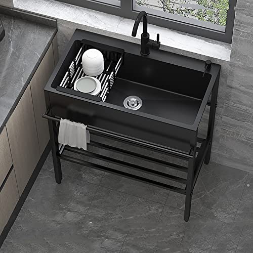 Commercial Kitchen Sink，Commercial Kitchen Prep Utility Sink， Stainless Steel Utility Sink,Stainless Steel Prep & Utility Sink for Restaurant, Kitchen, Outdoor 90*45*86cm/35.4*17.7*33.9in