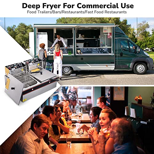 WeChef 24L Commercial Deep Fryer with Dual Tank Baskets&Lids 5000W Stainless Steel Electric Countertop Fryer for Restaurant Food Truck